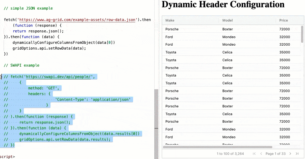 Dynamically Configuring AG Grid Headers From JSON API Data