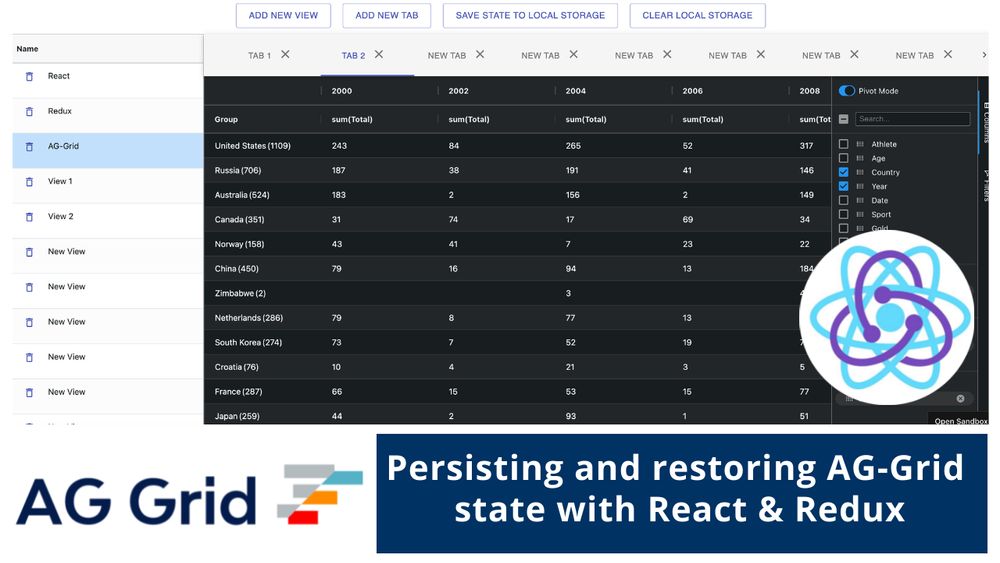 Persisting and restoring ag-Grid state with React & Redux